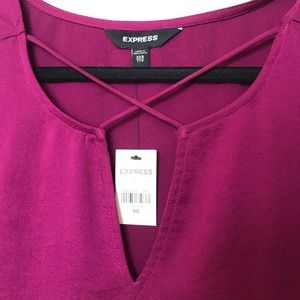 Express | Tops | Nwt Satin Cross Front Gramercy Tee In Plum | Poshmark